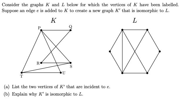 Solved Consider the graphs K and L below for which the | Chegg.com