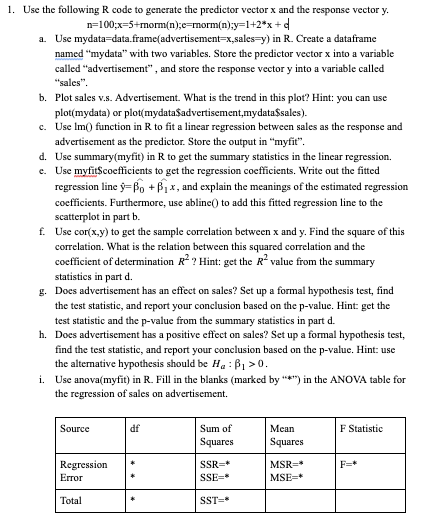 1. Use the following R code to generate the predictor | Chegg.com