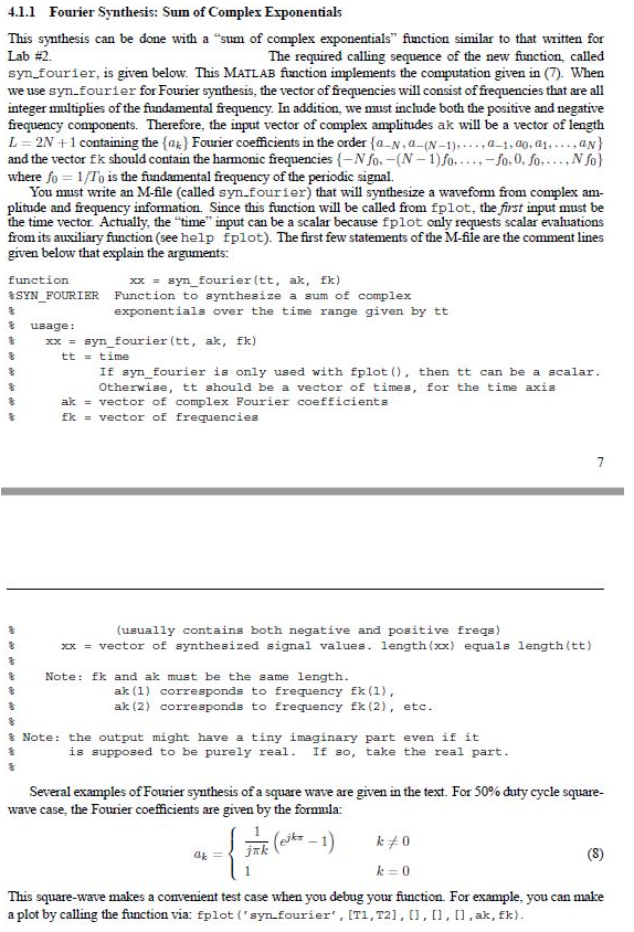 4.1.1 Fourier Synthesis: Sum of Complex Exponentials | Chegg.com