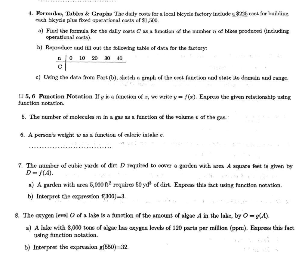 Solved 4. Formulas, Tables & Graphs The daily costs for a | Chegg.com
