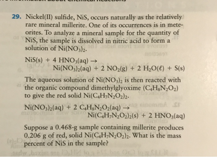Solved Nickel(II) sulfide, NiS, occurs naturally as the | Chegg.com