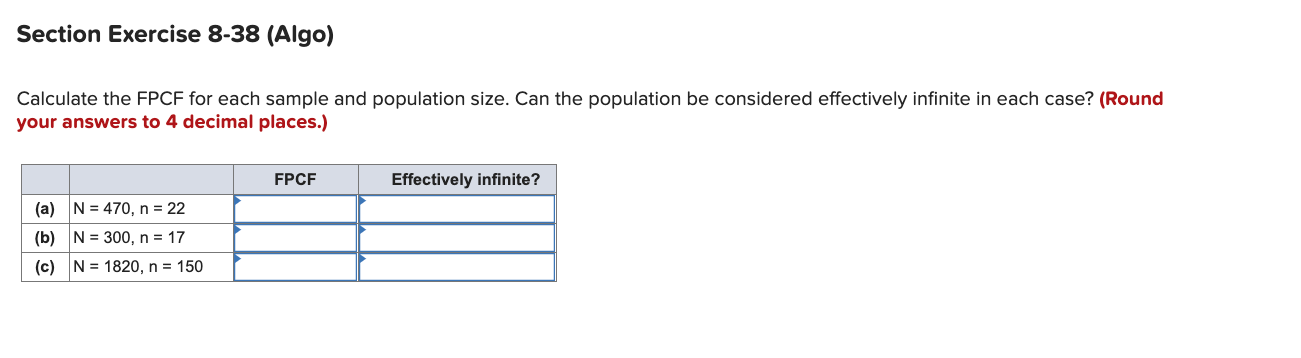 Solved Section Exercise 8-38 (Algo) Calculate the FPCF for | Chegg.com