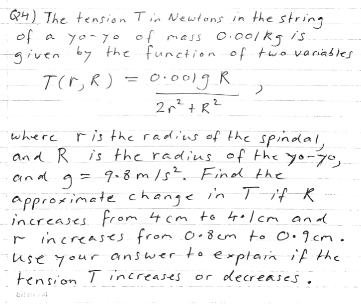 Solved Q4) The tension T in Newtons in the string of a yo-yo | Chegg.com