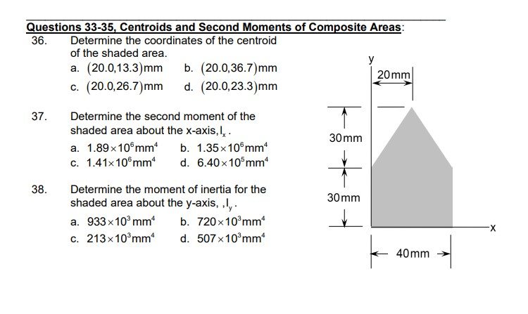 Solved Questions 33-35, Centroids and Second Moments of | Chegg.com