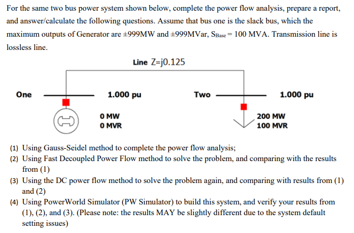 Solved For the same two bus power system shown below, | Chegg.com