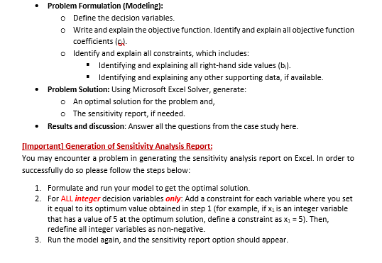Solved Problem Formulation (Modeling): o Define the decision | Chegg.com