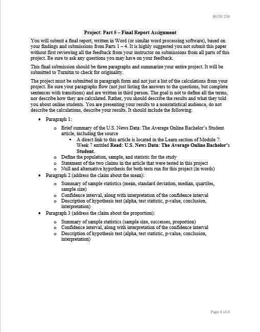 Project: Part 5 - Final Report Assignment You will | Chegg.com