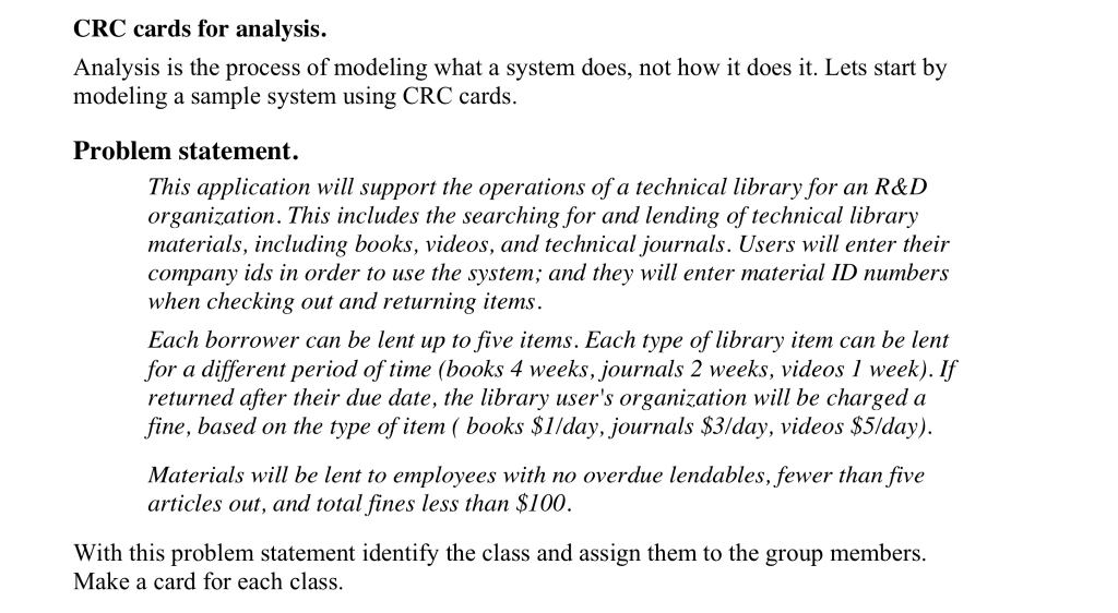 Object Oriented Analysis And Design Using Crc Cards