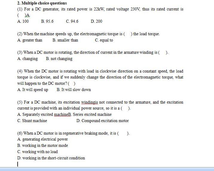 Solved 2. Multiple choice questions (1) For a DC generator, | Chegg.com