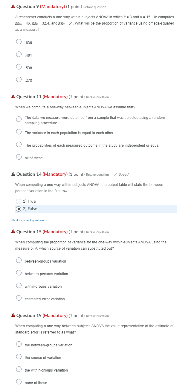 Solved A Question 9 (Mandatory) (1 point) Retake question A | Chegg.com