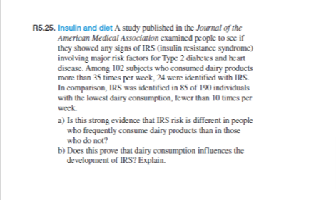 Solved 5.25. Insulin and diet A study published in the | Chegg.com