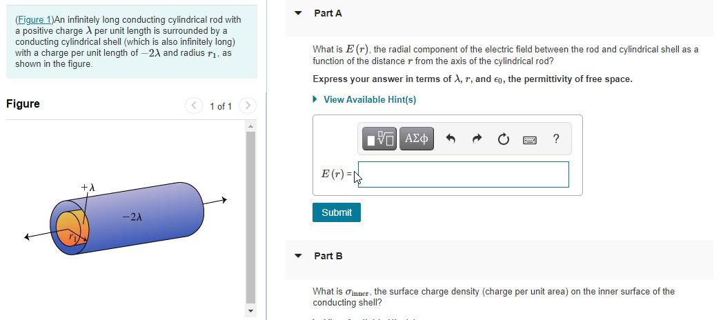Solved Part A Figure 1)An infinitely long conducting | Chegg.com
