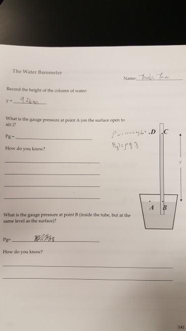 Solved The Water Barometer Name: han Record the height of | Chegg.com
