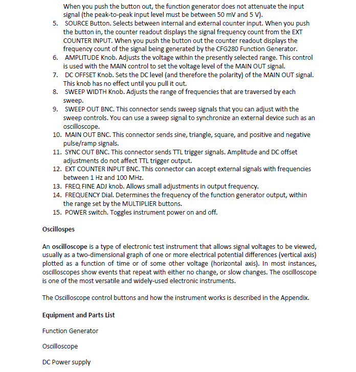 Solved Experiment #3-Function Generators and Oscilloscopes | Chegg.com