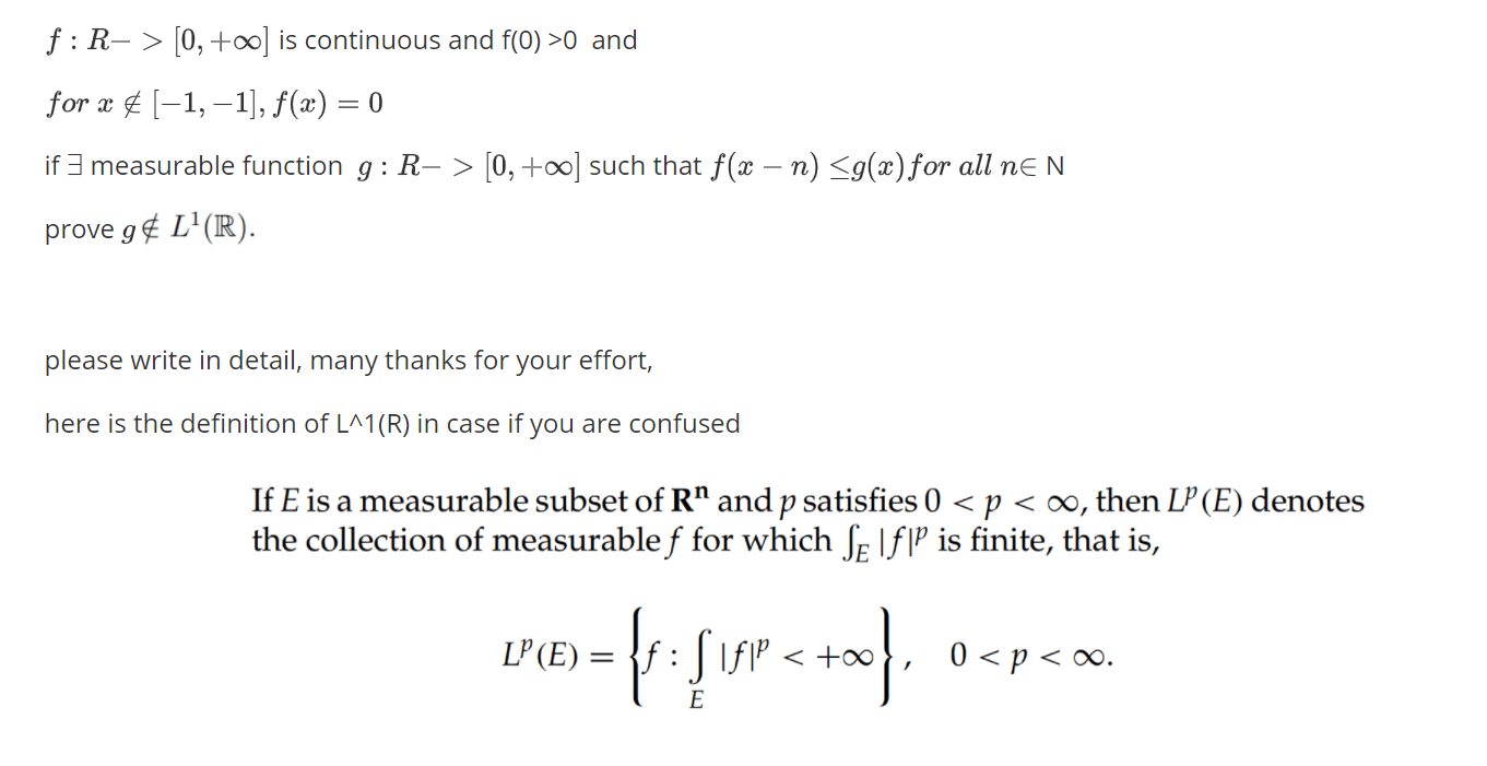 Solved f:R−>[0,+∞] is continuous and f(0)>0 and for | Chegg.com