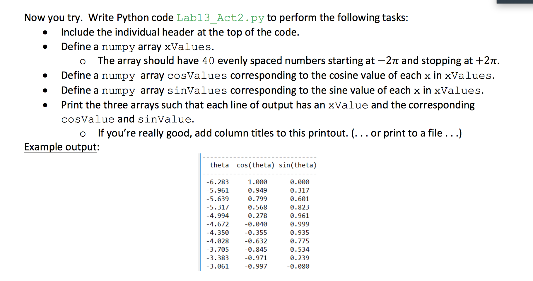 Solved Now you try. Write Python code Lab13_Act2.py to | Chegg.com