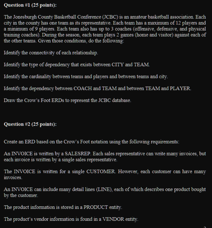 Solved Create ER diagrams for the following two questions. | Chegg.com