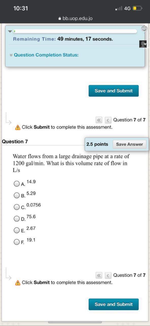 Solved 10:31 4G bb.uop.edu.jo Remaining Time: 49 minutes, 17 | Chegg.com