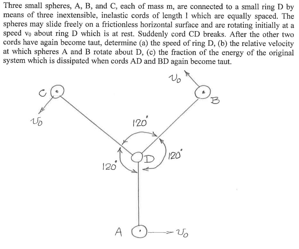 Solved Three small spheres, A, B, and C, each of mass m, are | Chegg.com