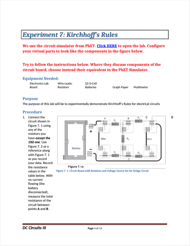 Solved Experiment 7: Kirchhoff's Rules We use the circuit | Chegg.com