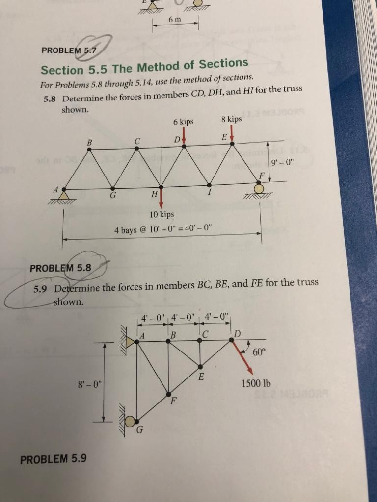Solved 6 m PROBLEM 5.7 Section 5.5 The Method of Sections | Chegg.com
