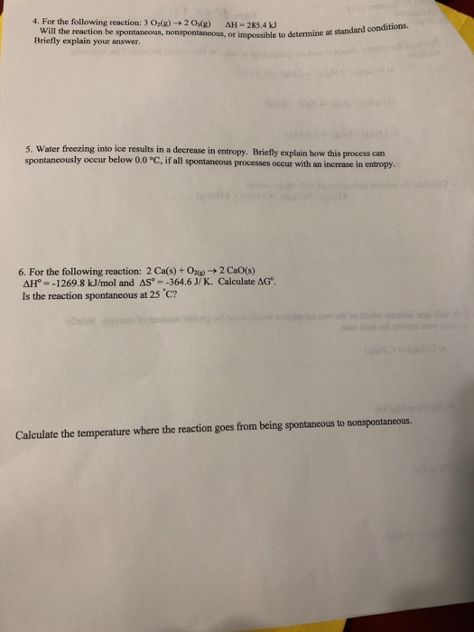 Solved 4. For the following reaction: 3 Odg)-+2 Odg) | Chegg.com