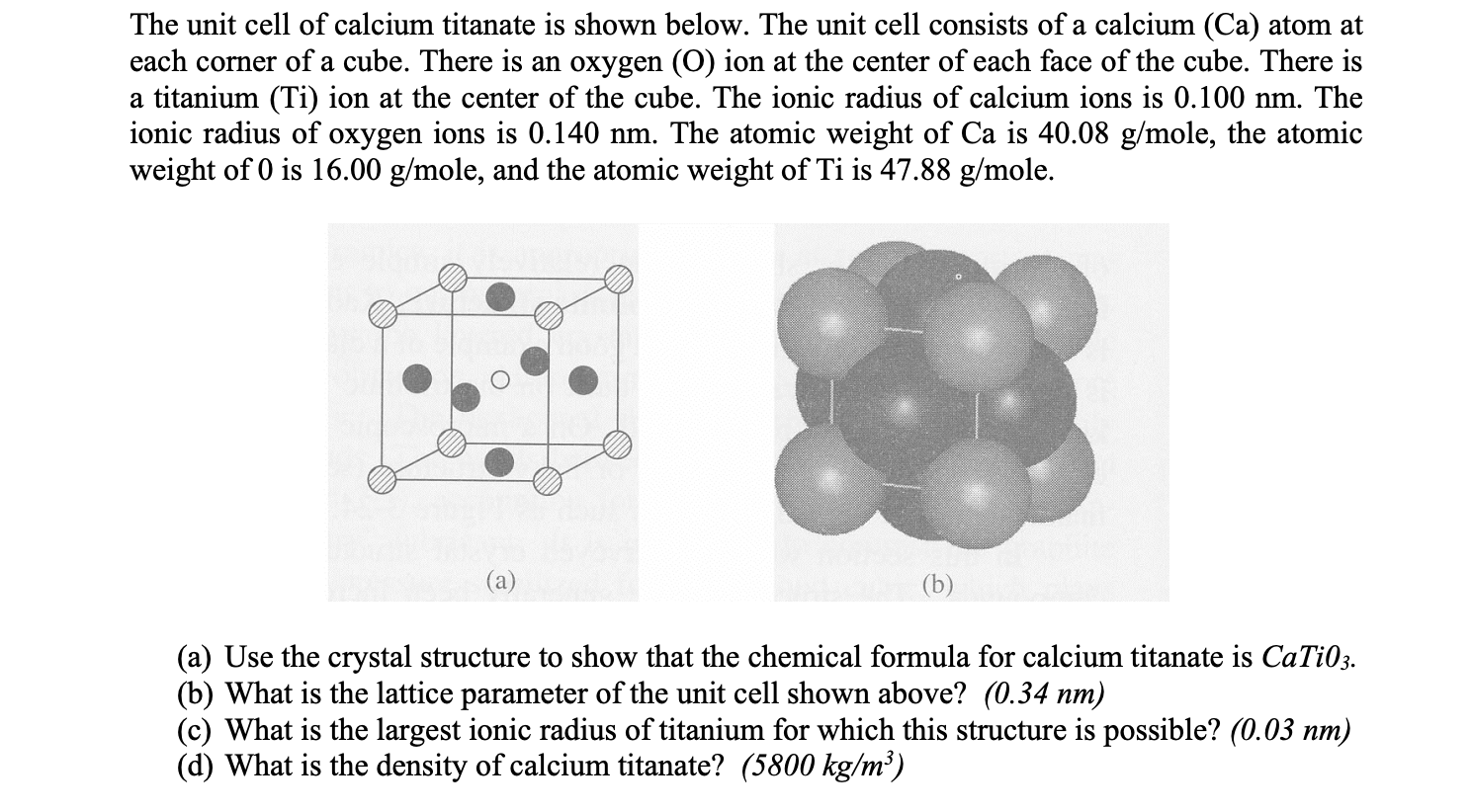 Solved The unit cell of calcium titanate is shown below. The | Chegg.com