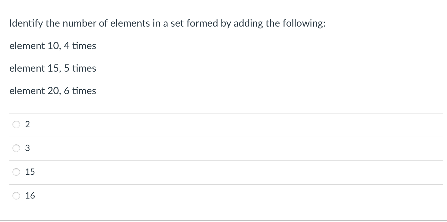 Solved Identify the number of elements in a set formed by | Chegg.com