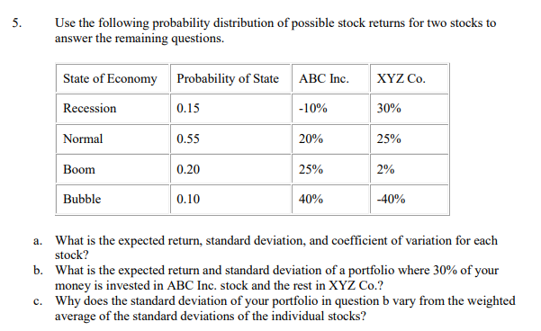 Solved 5. Use the following probability distribution of | Chegg.com