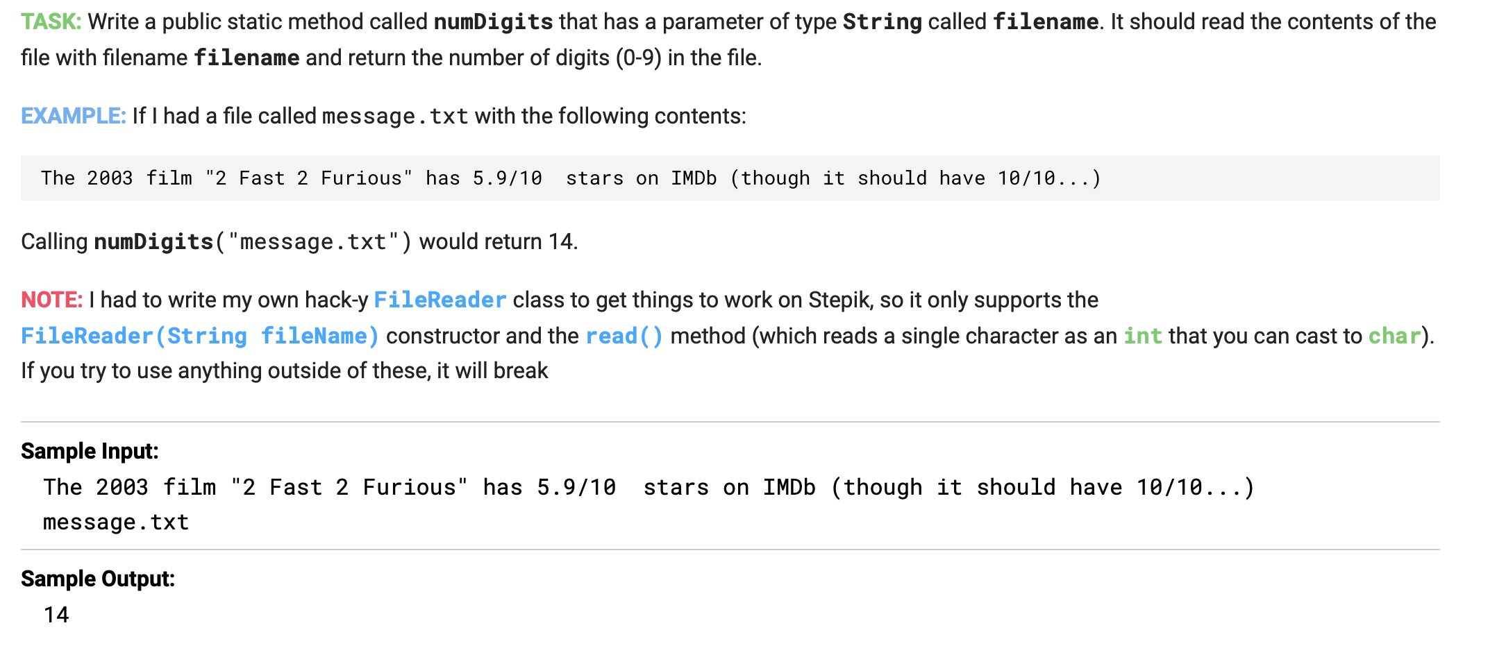 Solved TASK: Write a public static method called numDigits | Chegg.com