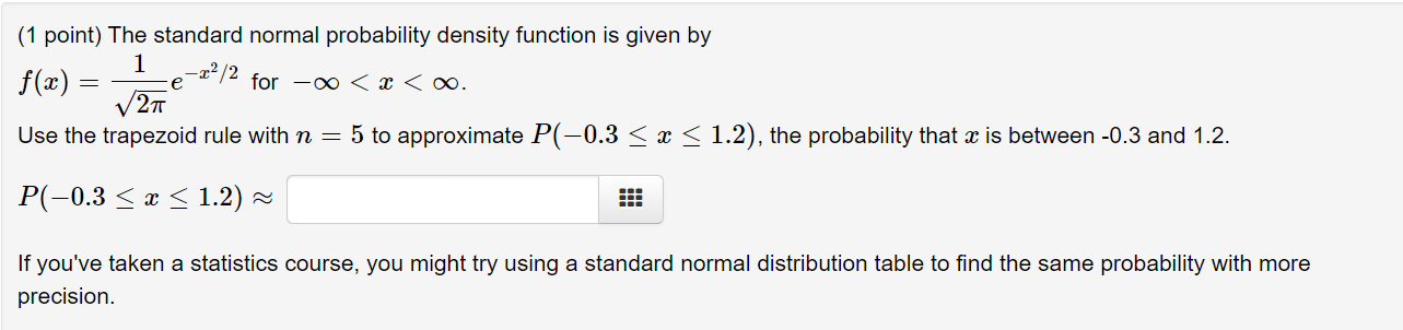 Solved (1 point) The standard normal probability density | Chegg.com