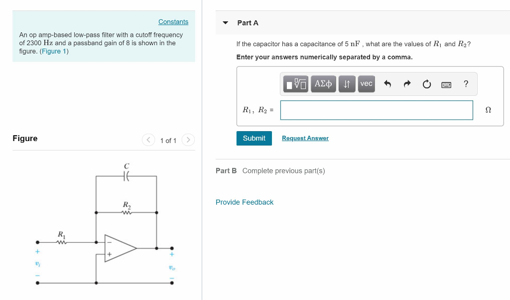Solved Part A An op amp-based low-pass filter with a cutoff | Chegg.com