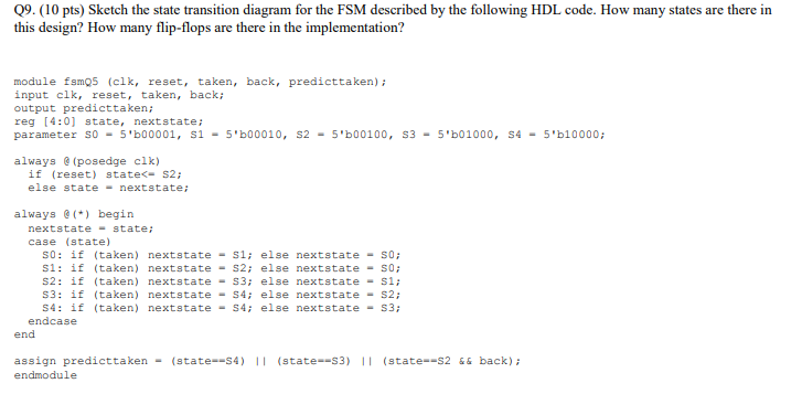 Solved 09. (10 pts) Sketch the state transition diagram for | Chegg.com