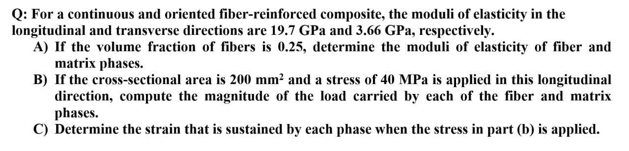 Solved Q: For a continuous and oriented fiber-reinforced | Chegg.com