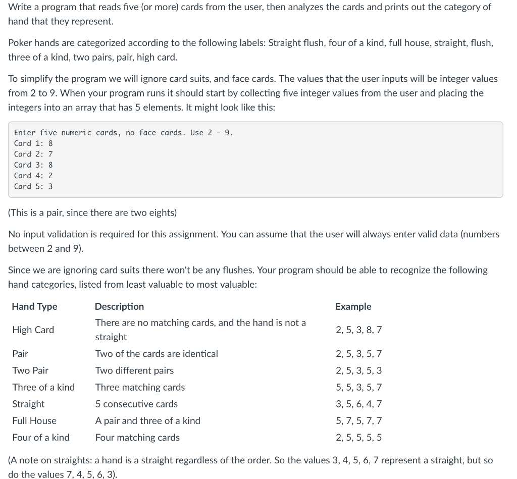 Solved Write a program that reads five (or more) cards from | Chegg.com