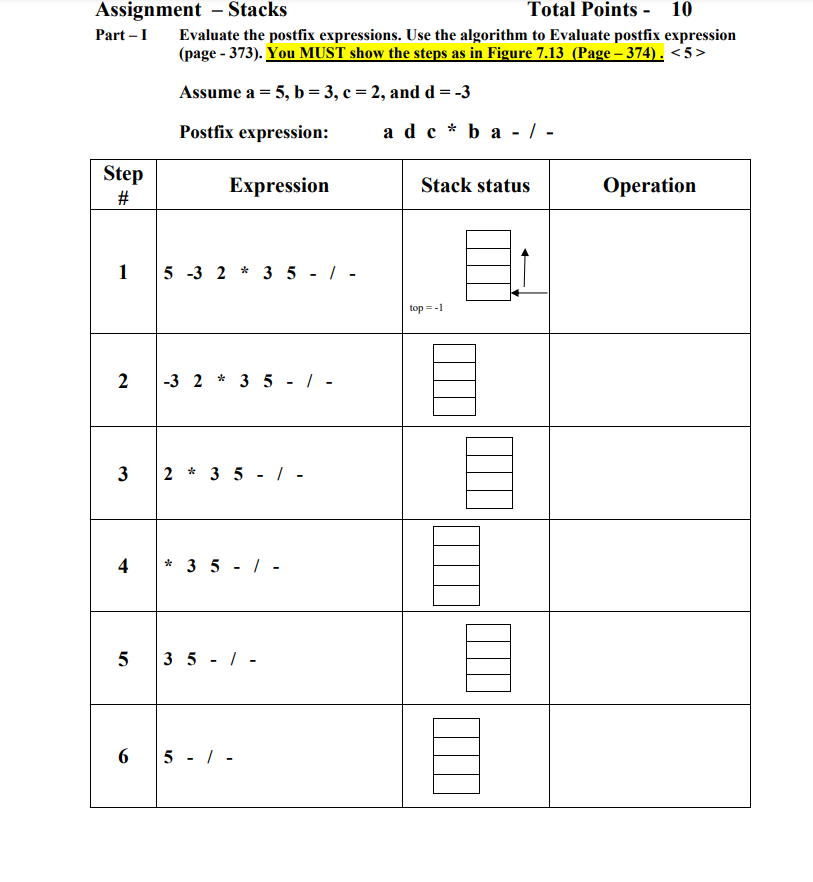 Solved Assignment - Stacks Total Points - 10 Part-1 Evaluate | Chegg.com