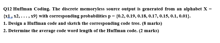 Solved = 2 Q12 Huffman Coding. The discrete memoryless | Chegg.com