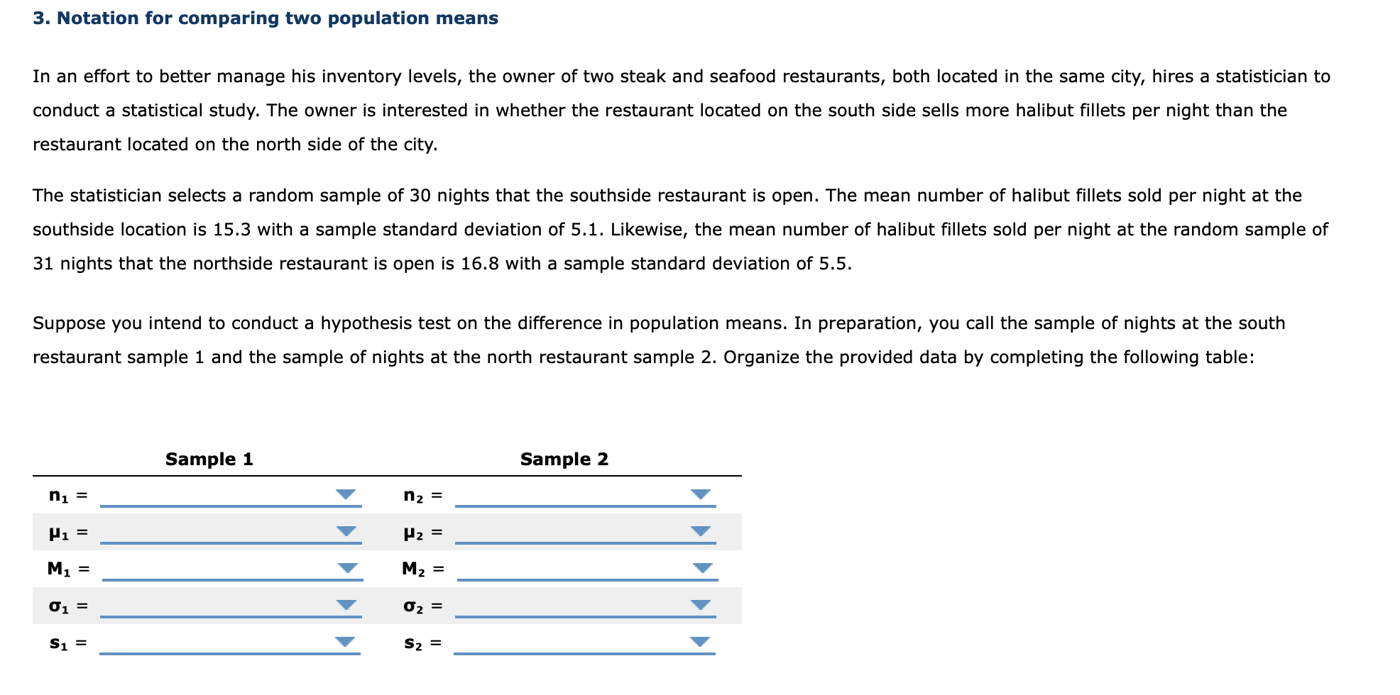 Solved 3. Notation for comparing two population means In an | Chegg.com