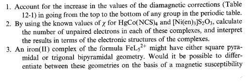 Solved Table 12-1 Diamagnetic Corrections for Ligands and | Chegg.com