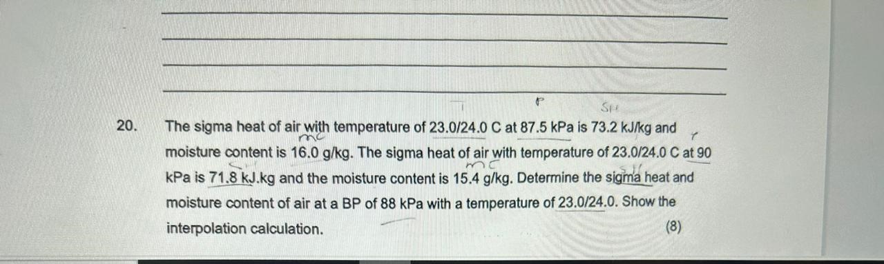 Solved The sigma heat of air with temperature of 23.0/24.0C | Chegg.com
