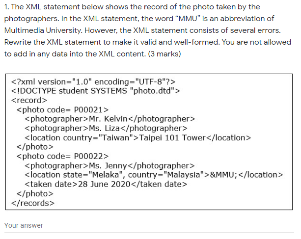 Solved 2. Write the external DTD statements that comply with | Chegg.com