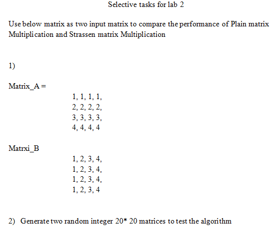Solved Selective tasks for lab 2 Use below matrix as two | Chegg.com