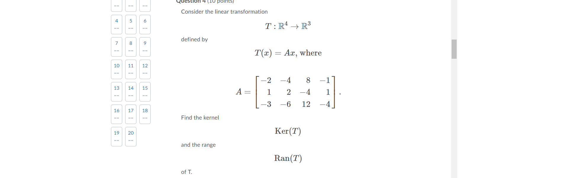Solved stion 4 (10 points) Consider the linear | Chegg.com