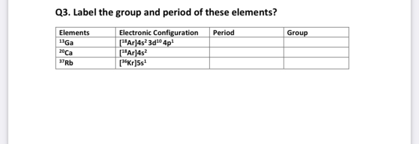 Solved Q3. Label the group and period of these elements? | Chegg.com