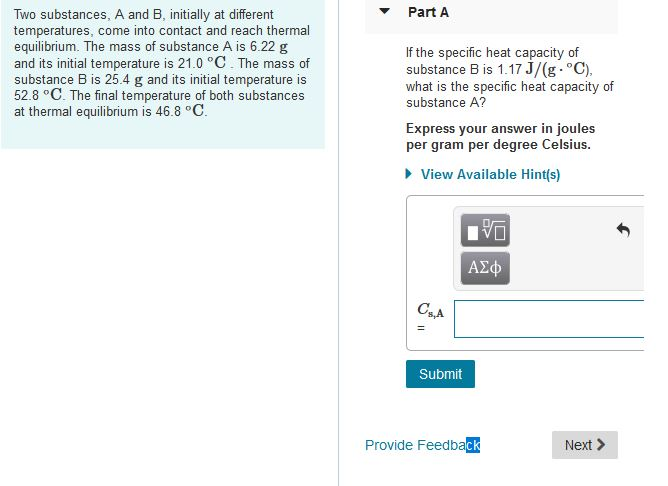 Solved Part A Two substances, A and B, initially at | Chegg.com