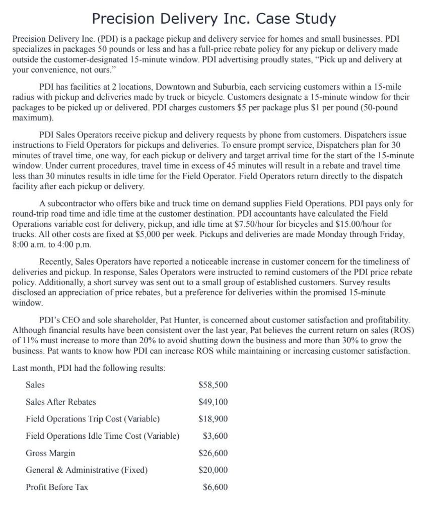Solved Precision Delivery Inc. Case Study Precision Delivery | Chegg.com