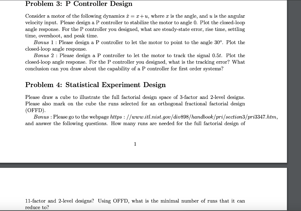 Problem 3: P Controller Design Consider a motor of | Chegg.com