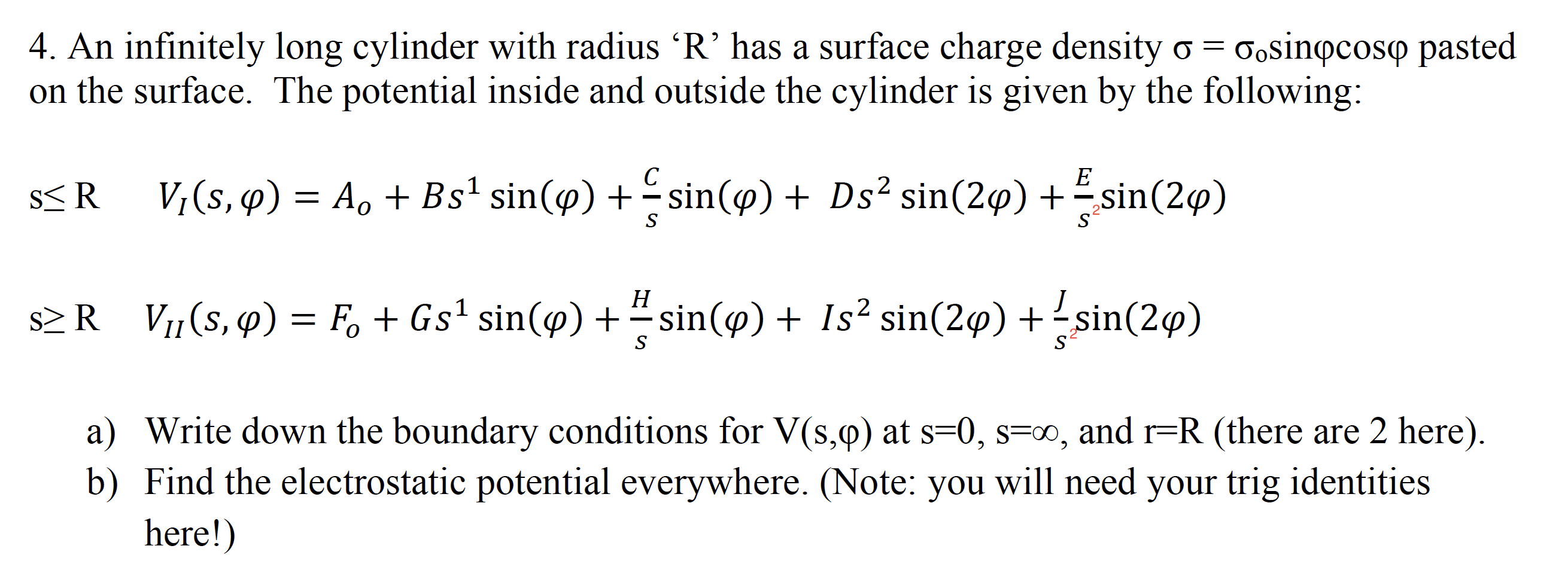 Solved 4. An infinitely long cylinder with radius ' R ' has | Chegg.com