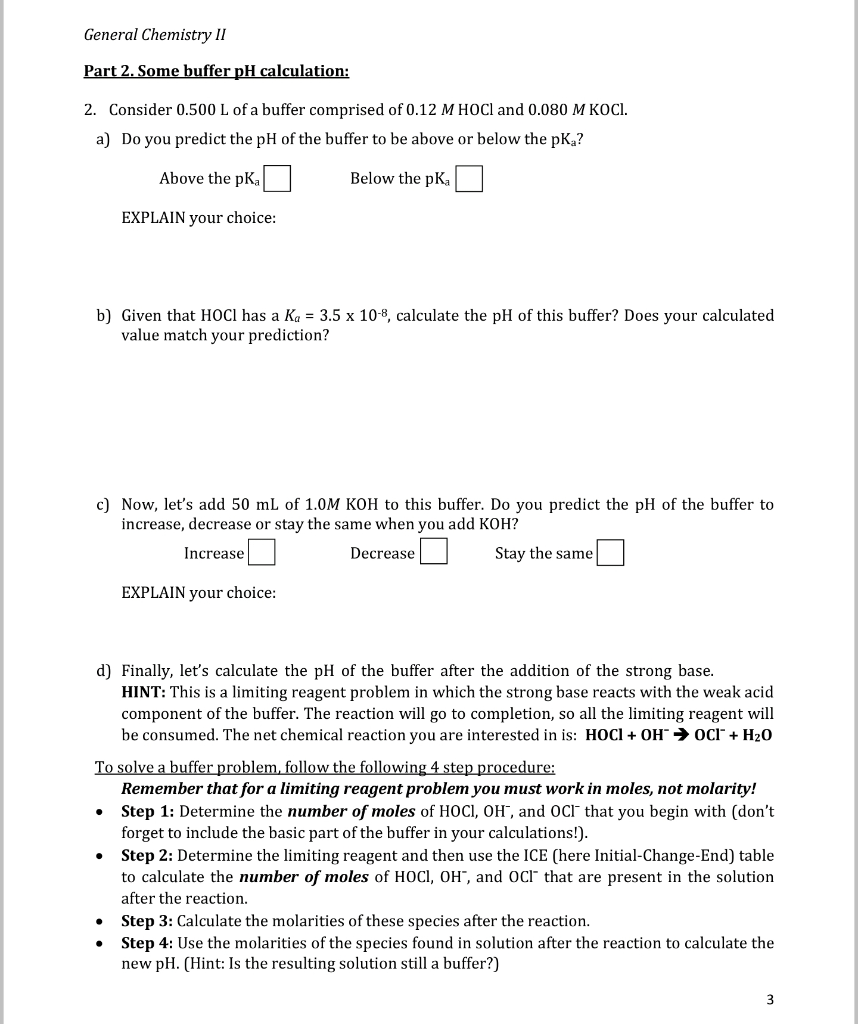 Solved General Chemistry Ii Part 2 Some Buffer Ph Chegg