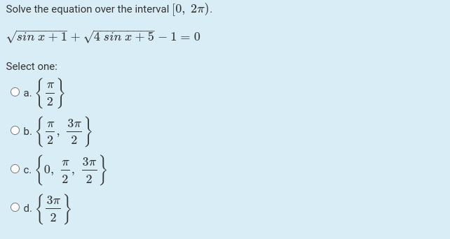 Solved Solve the equation over the interval [0,2π). | Chegg.com